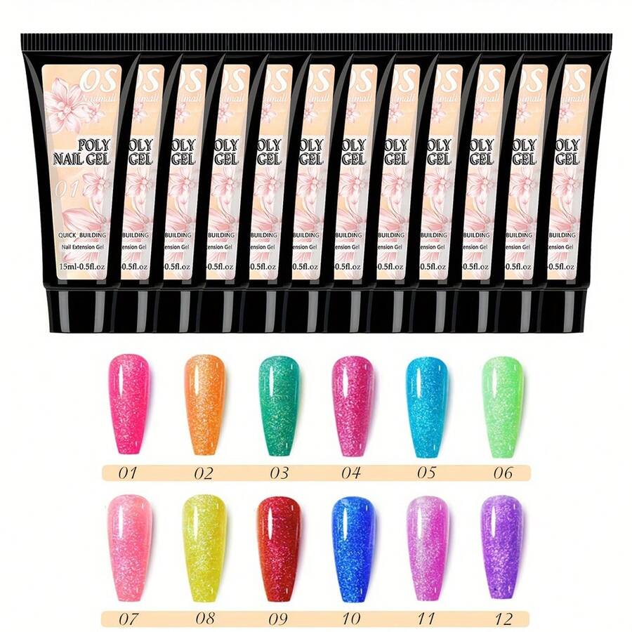 Spring Series 12pcs Poly Gel Set, Nail Extension Gel Kit, Glitter ...