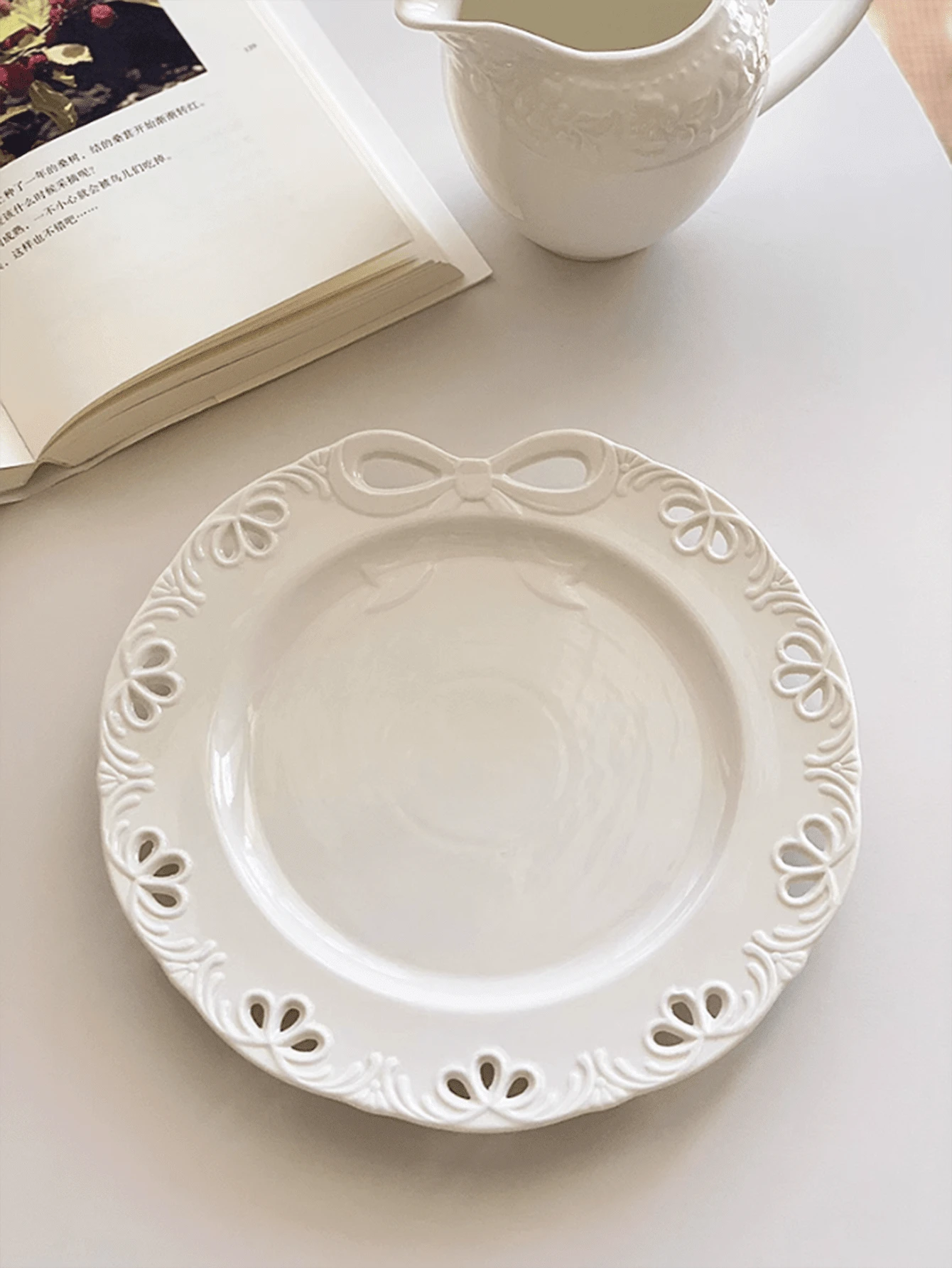 1pc Nordic Style White Hollowed Ceramic Plate, Asymmetrical Shape ...