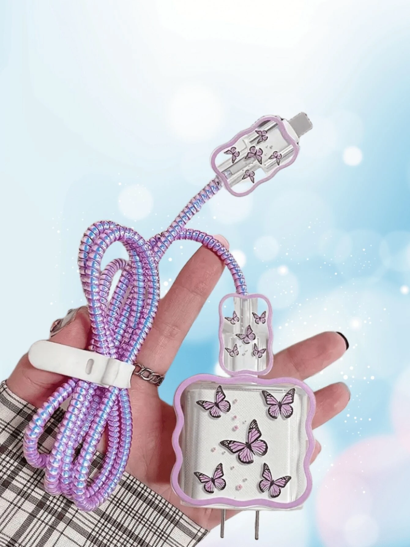 5 ชิ้น ผีเสื้อสีม่วงสไตล์ Charger Protector ใช้งานร่วมกับ Apple 20 W/18 ...