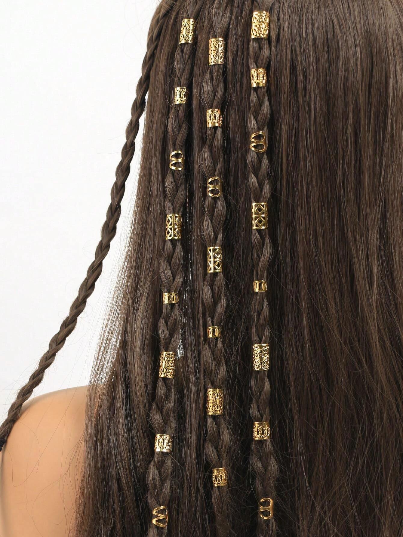 50pcs Gold Color Dreadlock Bead Ring, Unique Hip Hop Street Style Hair ...