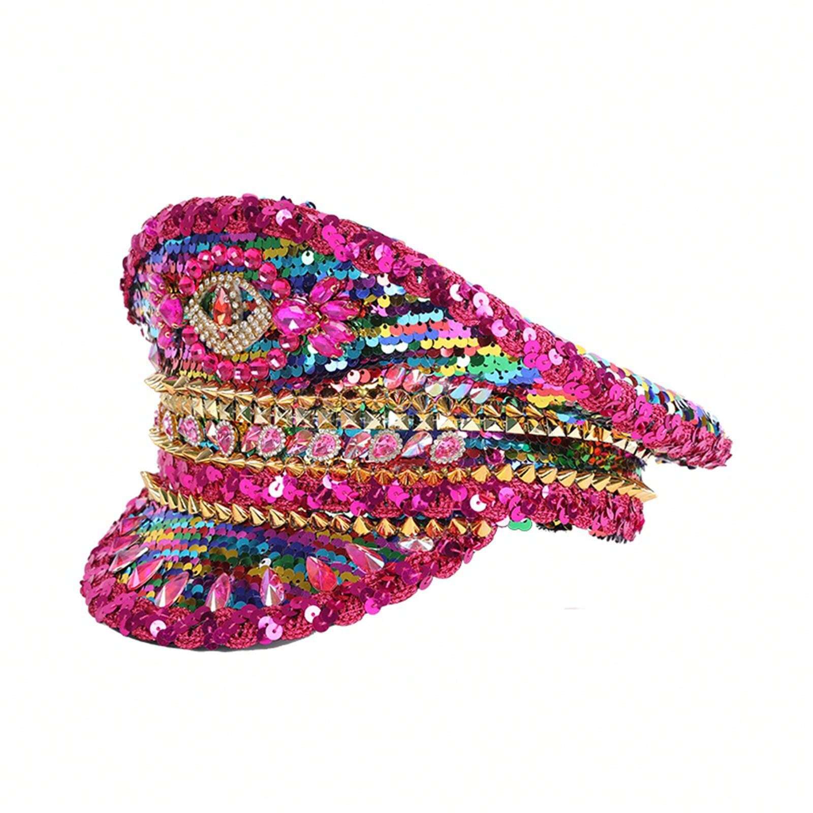 Glitter Red Sequin Captain Hat Carnival Military Hat Music Festival ...