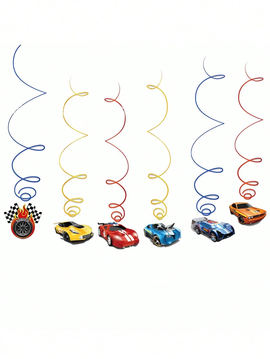 6pcs Race Car Party Hanging Swirls Decorations, Checkered Flags Racing ...