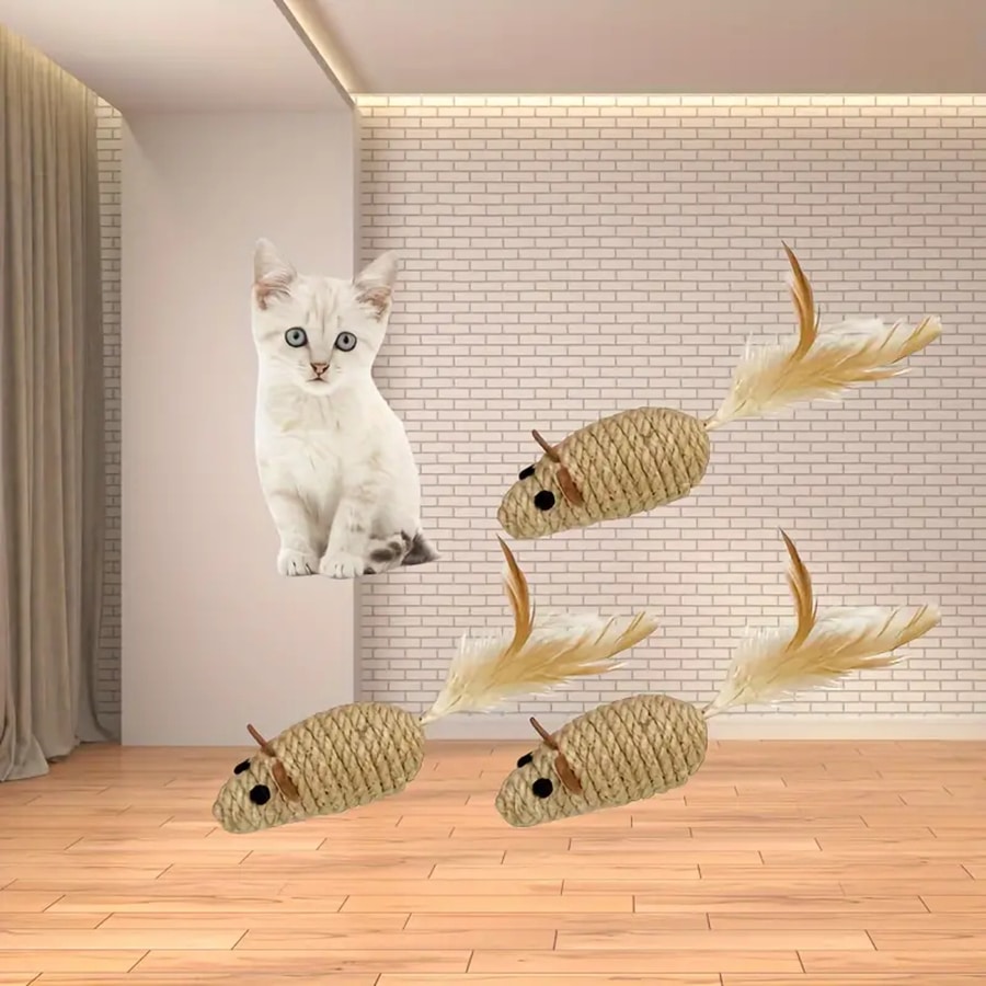 Interactive Sword Rope Cat Toy With Feather Tail And Mouse Shaped ...