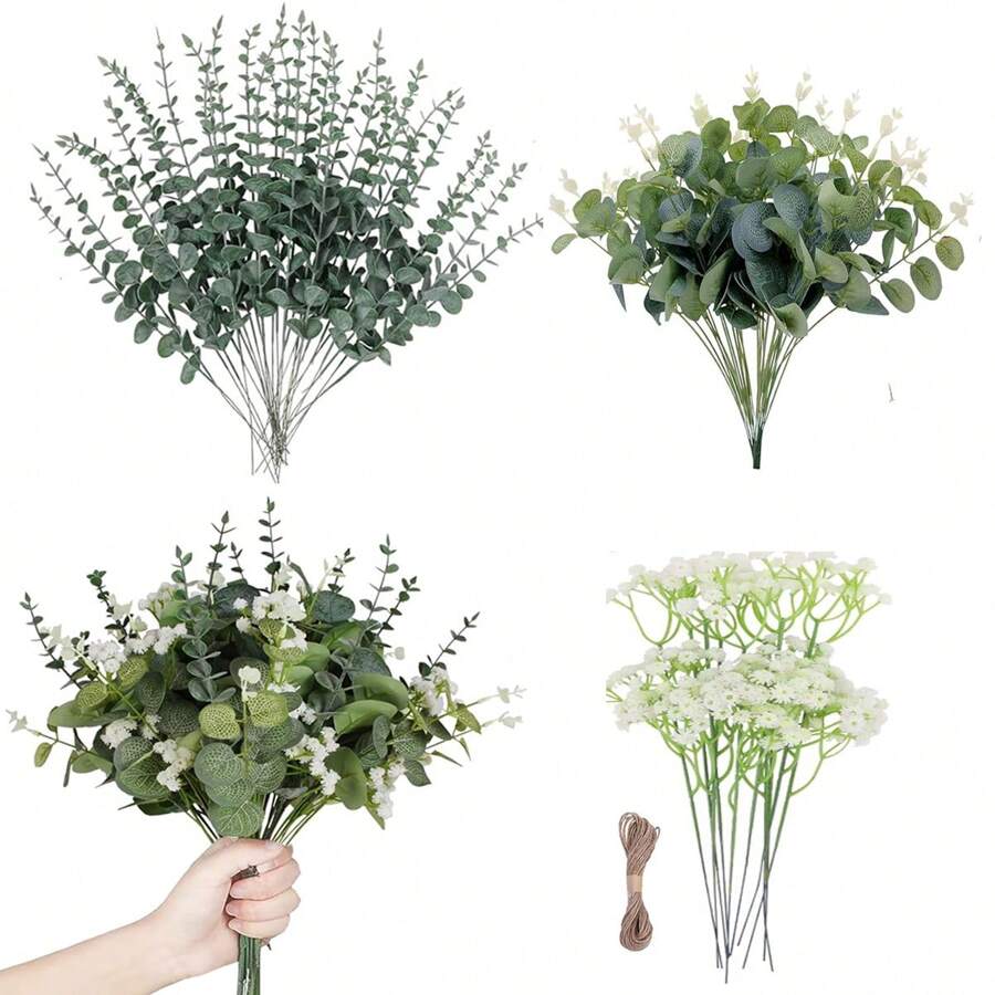 70 Pcs 3 Kinds Mixed Eucalyptus Leaves Stems Bulk Artificial Eucalyptus ...