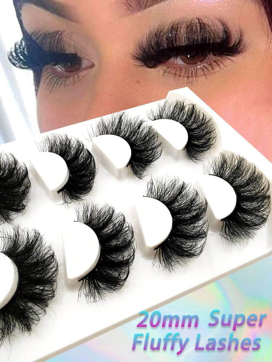 Faux Mink Lashes Fluffy False Eyelashes 20mm Long D-Curl Wispy Lashes ...