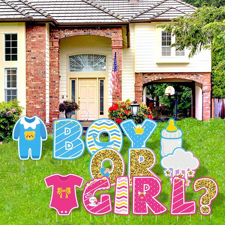Seasonwood 14 Pieces Gender Reveal Decorations Baby Shower Yard Signs ...