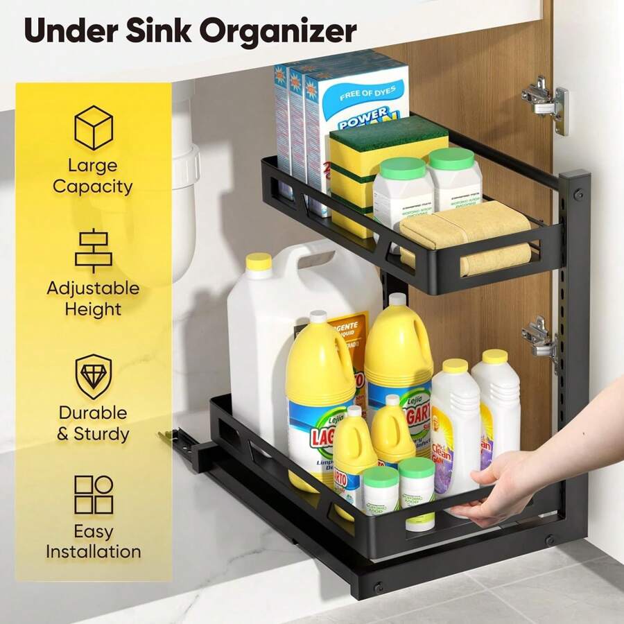 Under Sink Organizer And Storage Metal Pull Out Kitchen Cabinet ...