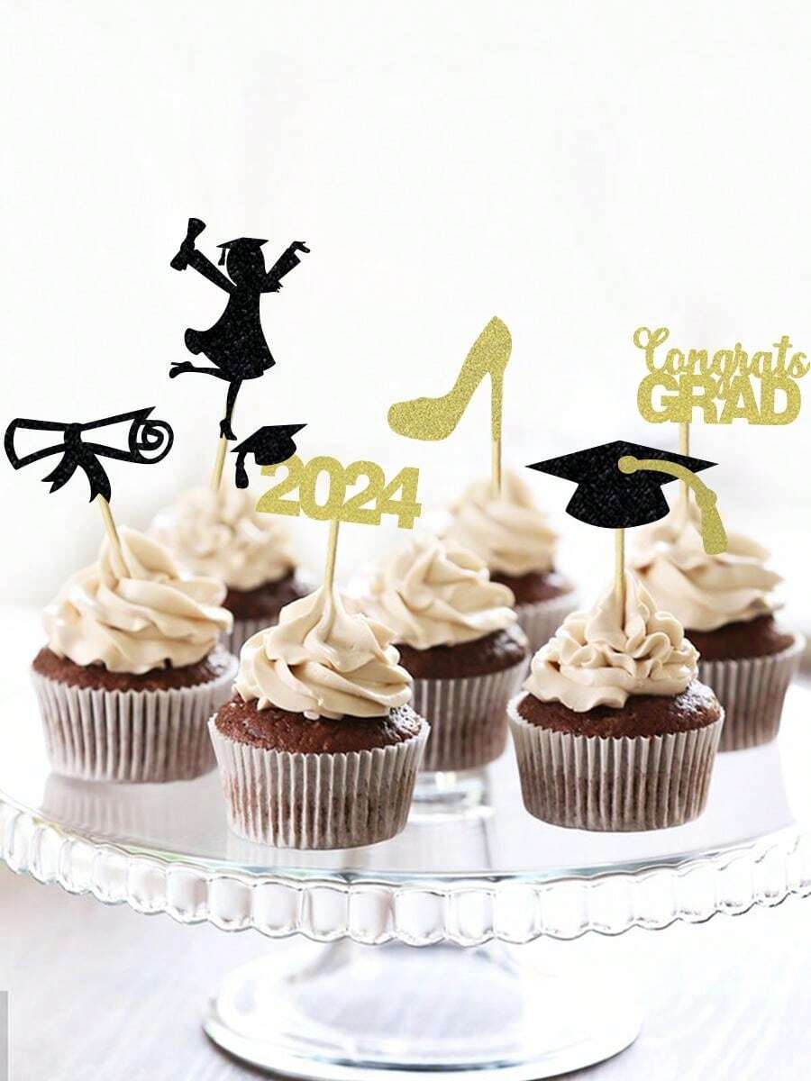 2024 Graduation Theme Cake Toppers Set Of 12, Including 6 Different ...