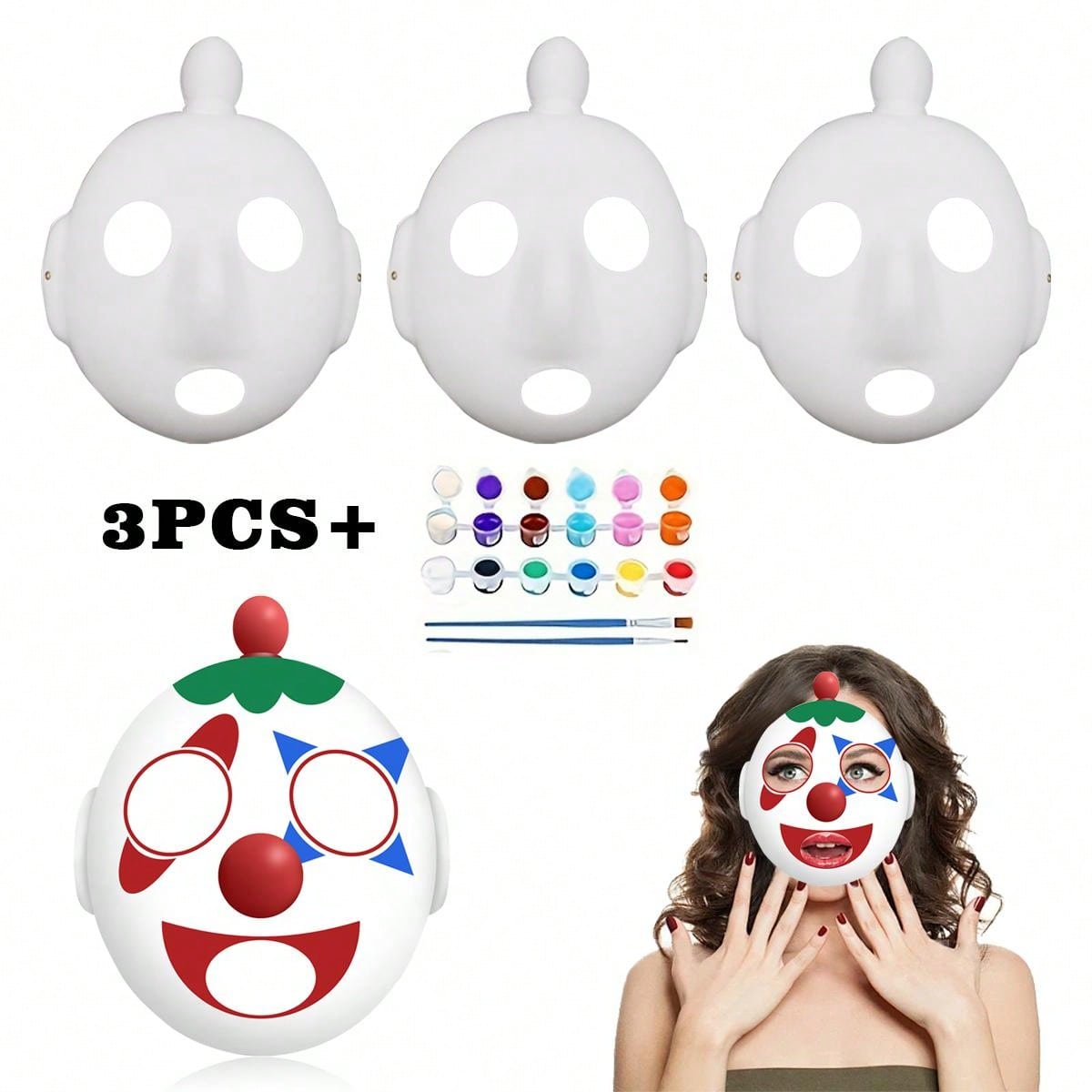 3pcs/Set Hand Painted Pulp Half Face Role Playing Mask, Diy Party Dress ...