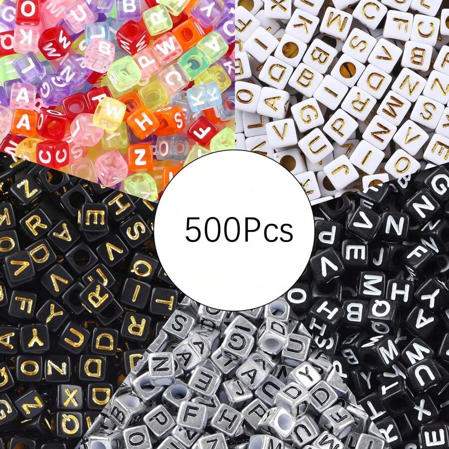 500pcs 5-colors Letter Beads Alphabet Beads Acrylic Color Cube Kandi ...