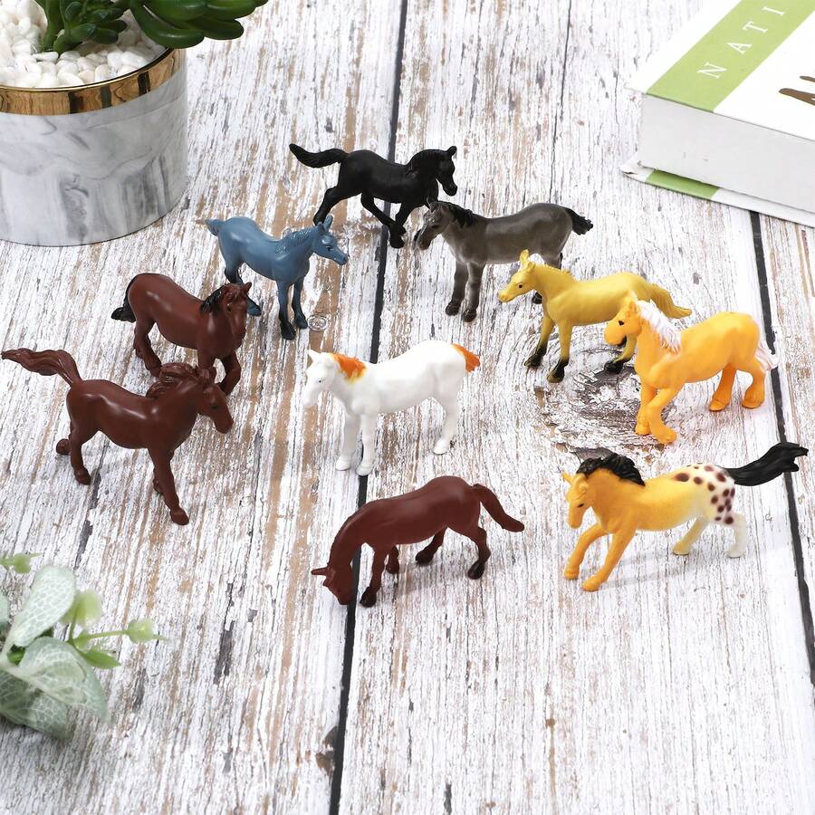 18 Pieces Mini Horse Figurines Playset Hand Painted Tiny Horse ...
