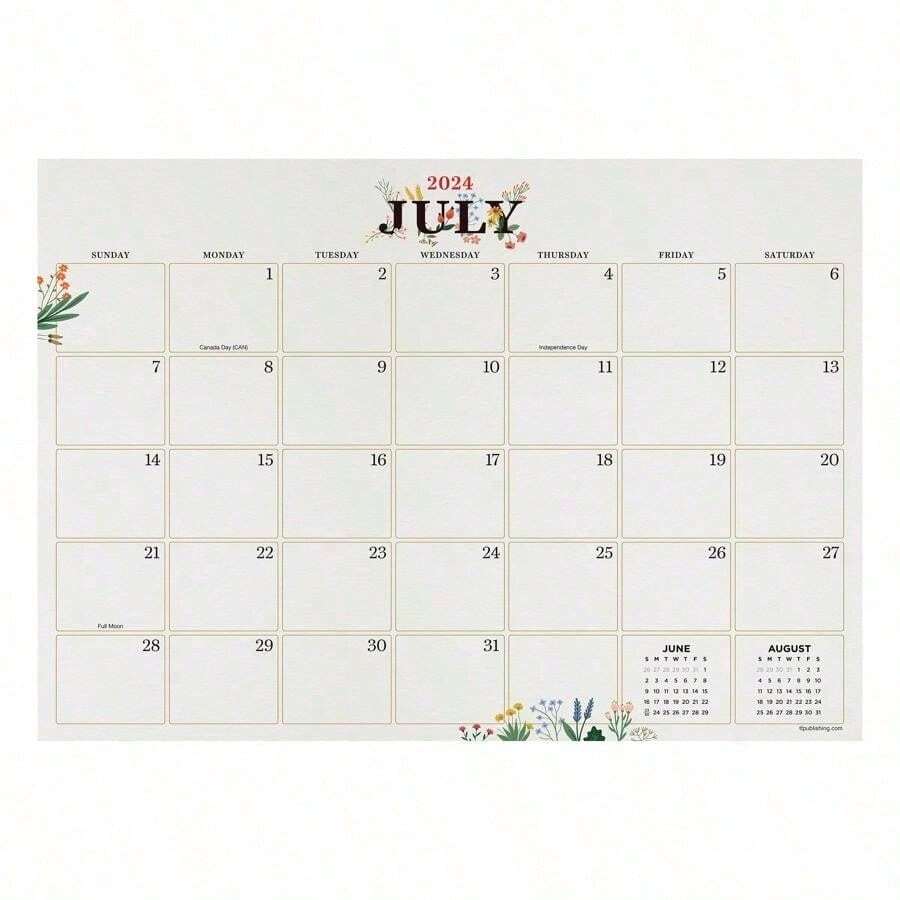 July 2024 - June 2025 Floral Medium Desk Pad Monthly Blotter Calendar ...