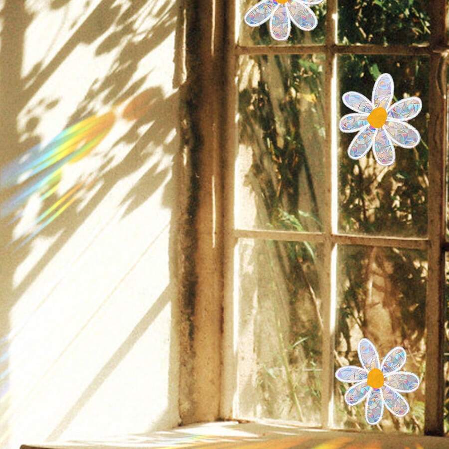 Floral Daisy Stained Glass Window Film Sunlight Decor Static Cling Self ...