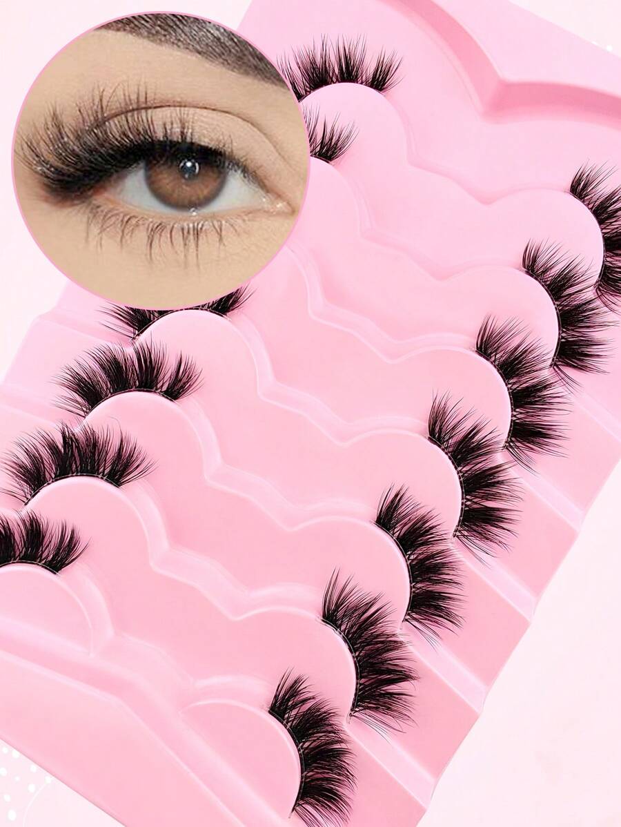 7 Pairs Half Lashes Cat Eye With Clear Band Wispy False Eyelashes ...