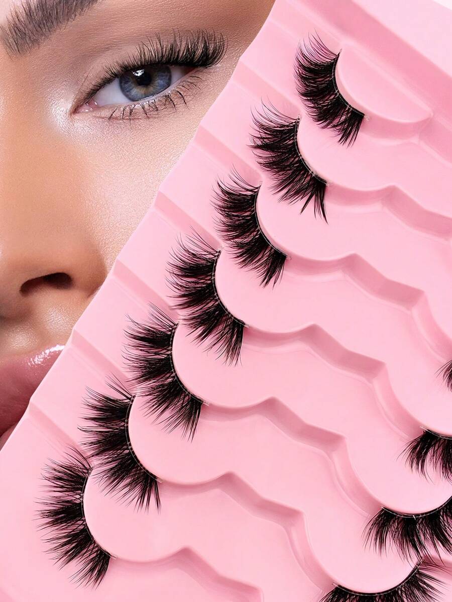 7 Pairs Half Lashes Cat Eye With Clear Band Wispy False Eyelashes ...