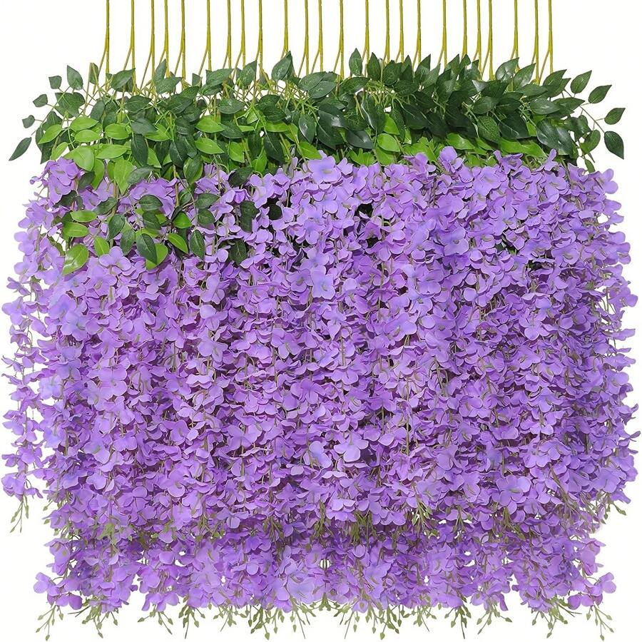 12 Packs Artificial Fake Wisteria Vine Rattan Hanging Garland Silk ...