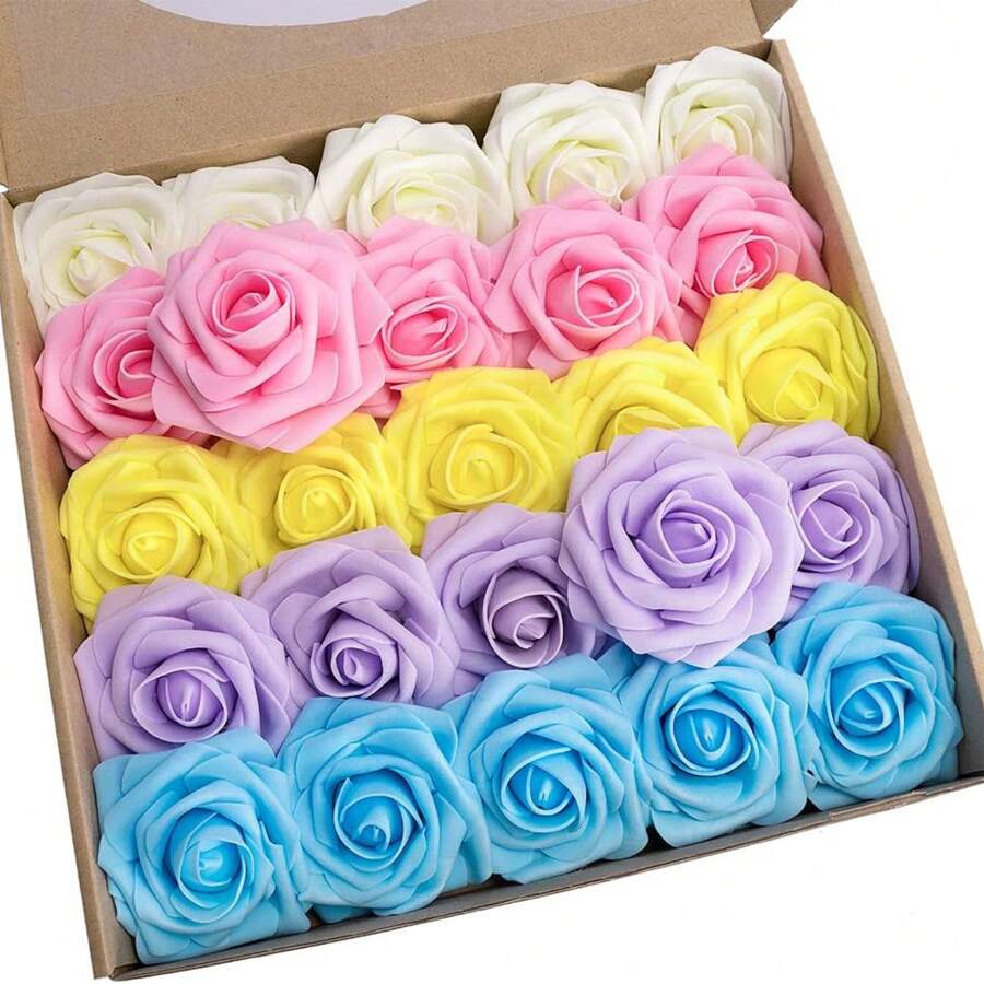 Artificial Flower Roses, 7/12/17/22/27pcs Real Touch Fake Foam Roses ...