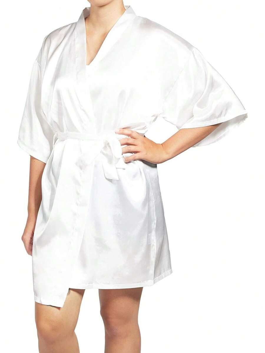 White Satin Kimono Wedding Robe For Bridesmaid Proposal Gifts ...