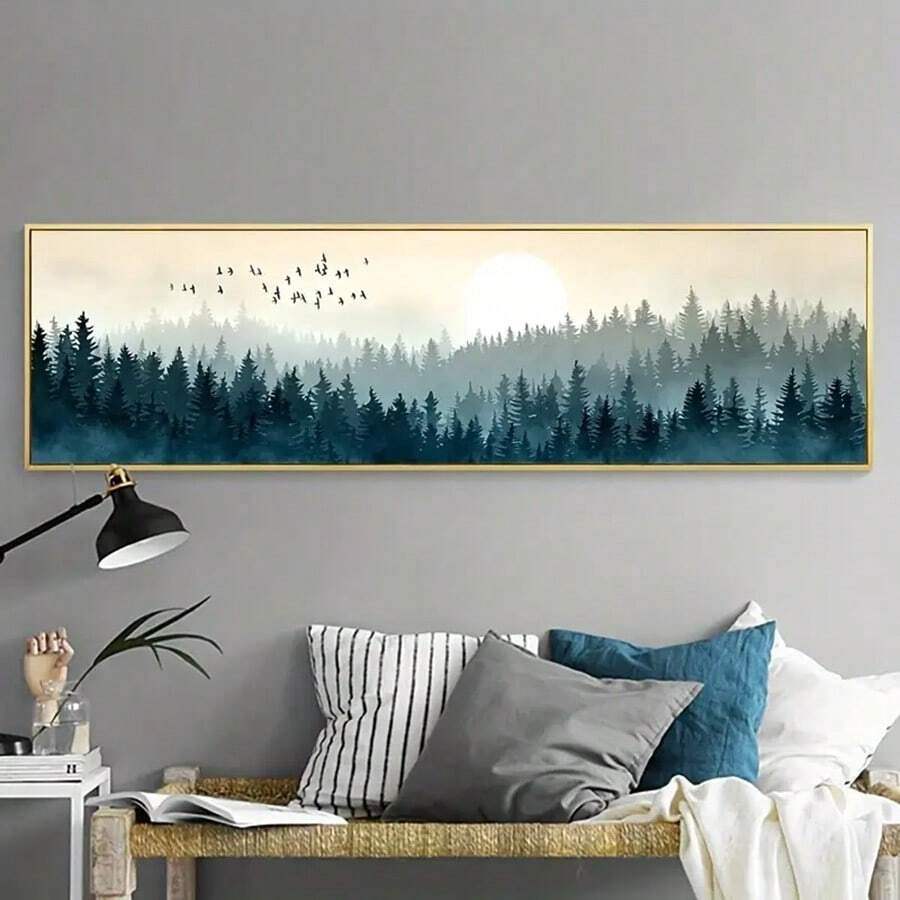 Nordic Elegance: Serene Forest & Birds, Sleek Frameless Poster For ...