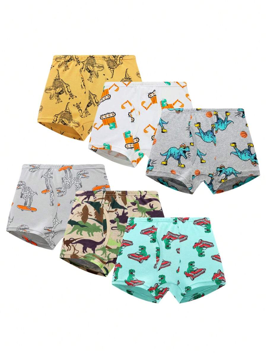 6-Pack Young Boy Comfortable Breathable Boxer Briefs With Dinosaur ...