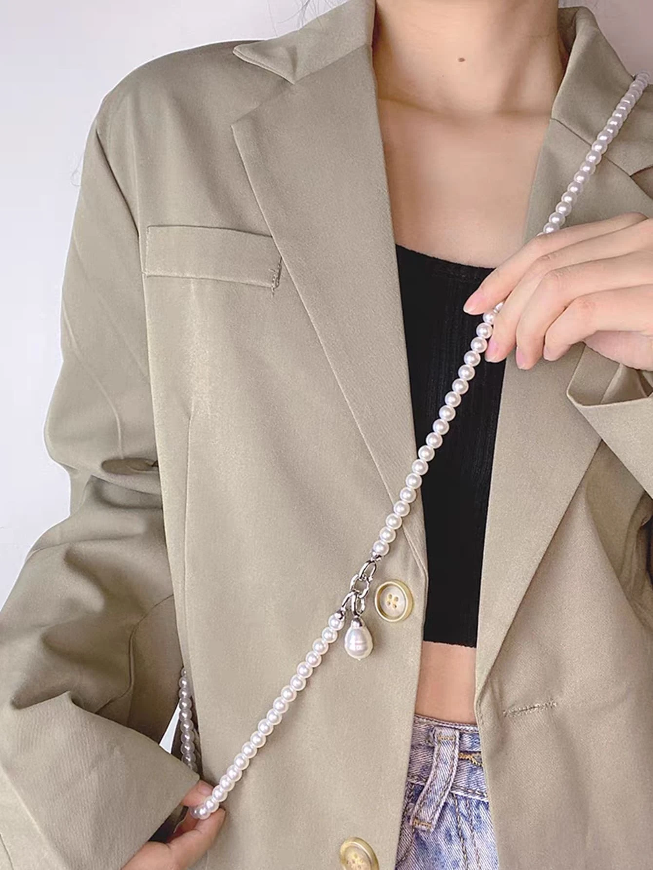 Ins Trendy Imitation Heart Pendant Faux Pearl Body Chain Jewelry For ...