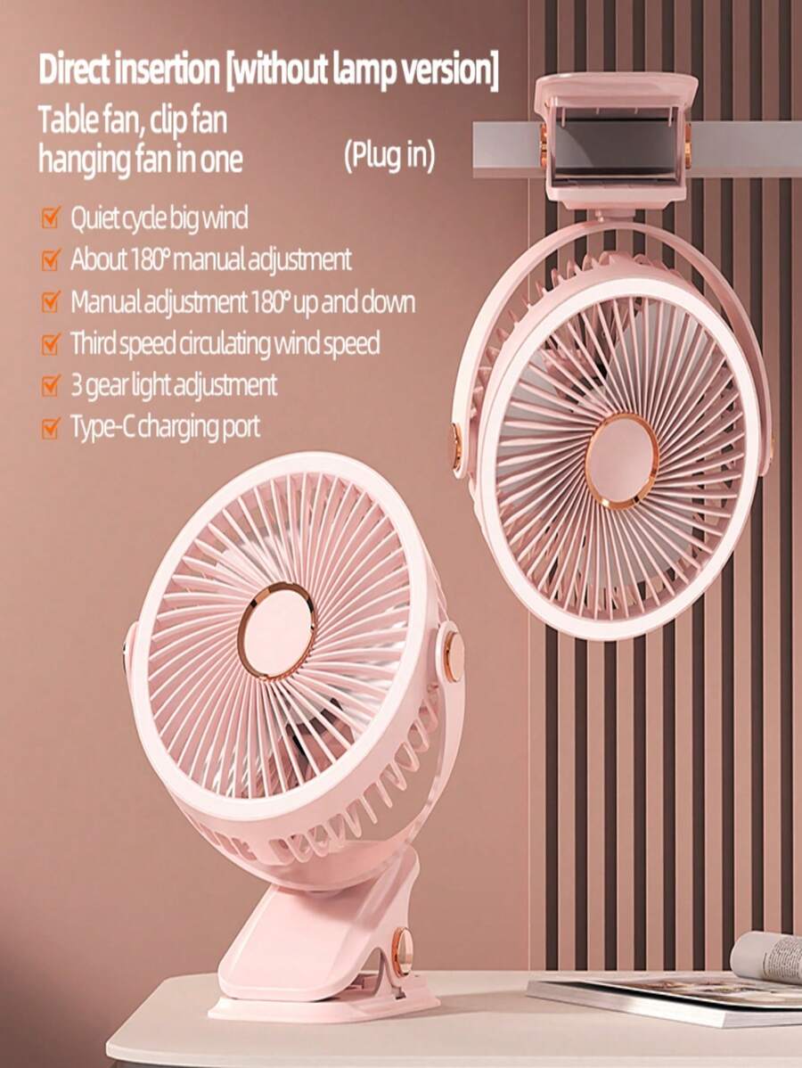 Desktop Electric Fan With Light And Clamp, Portable Table Fan With Led ...