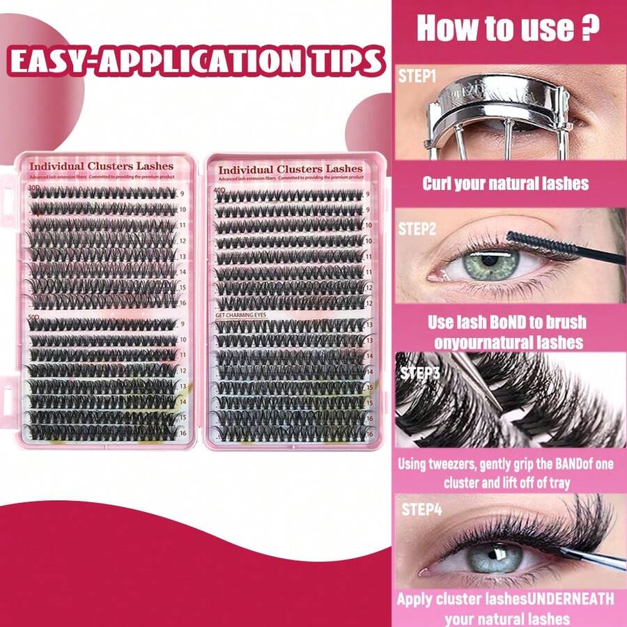 Black Ndividual Lash Clusters Eyelashes Extensions Kit 9-16mm 640pcs ...