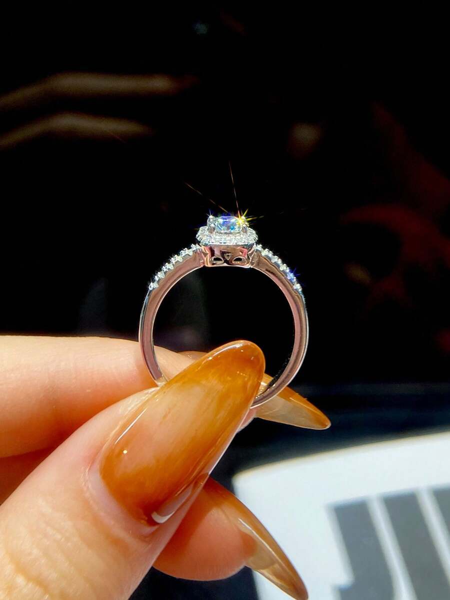 1pc S925 Sterling Zilver 0,5 ct Klassiek Vierkant Moissan Diamanten Verlovingsring Trouwring ...