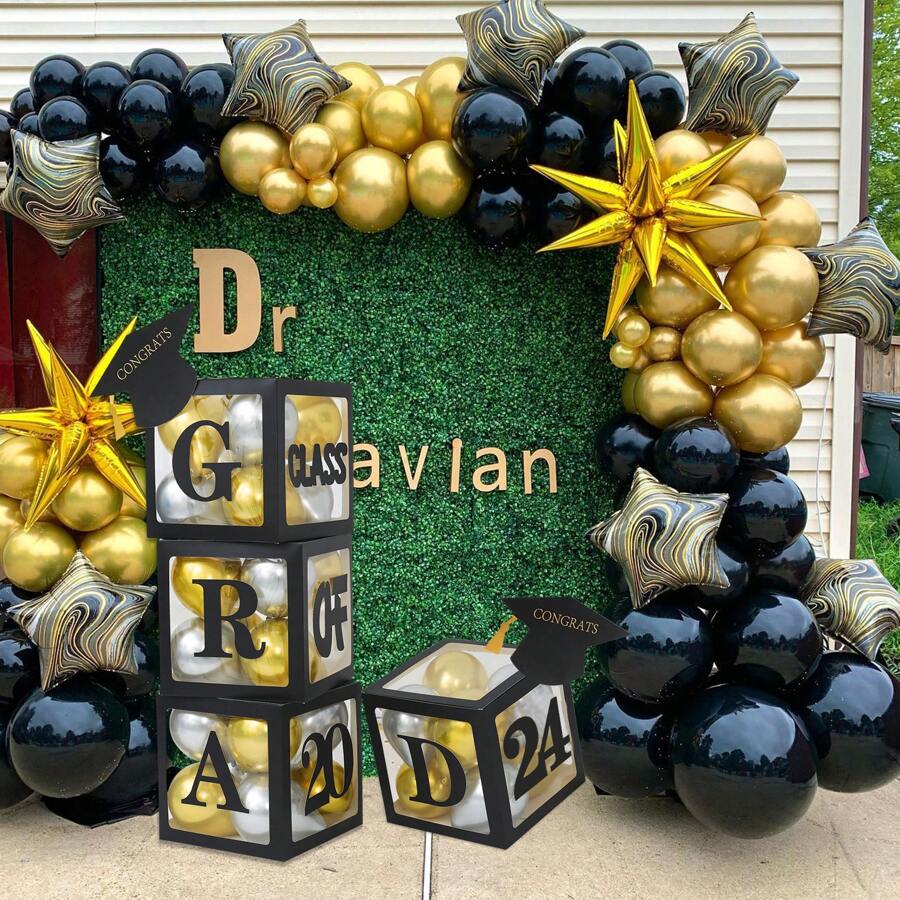 2024 Graduation Balloon Boxes Decorations, 4 Pieces Black Graduation ...