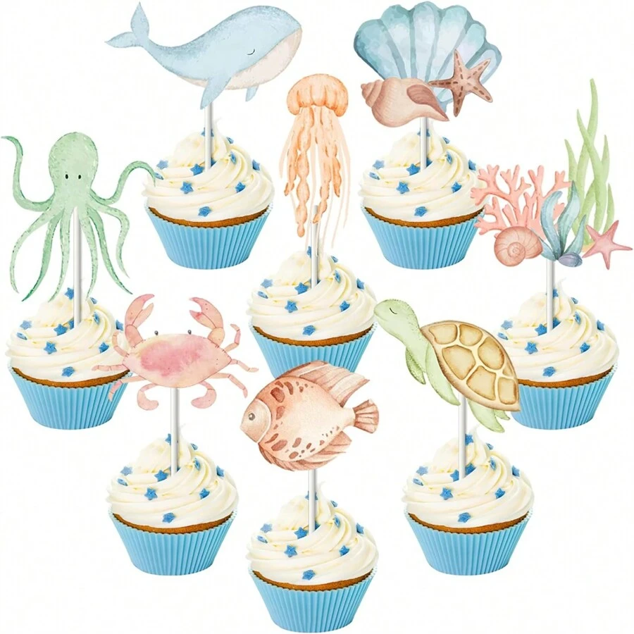 24pcs Under The Sea Cupcake Toppers Birthday Cake Decorations, Ocean ...