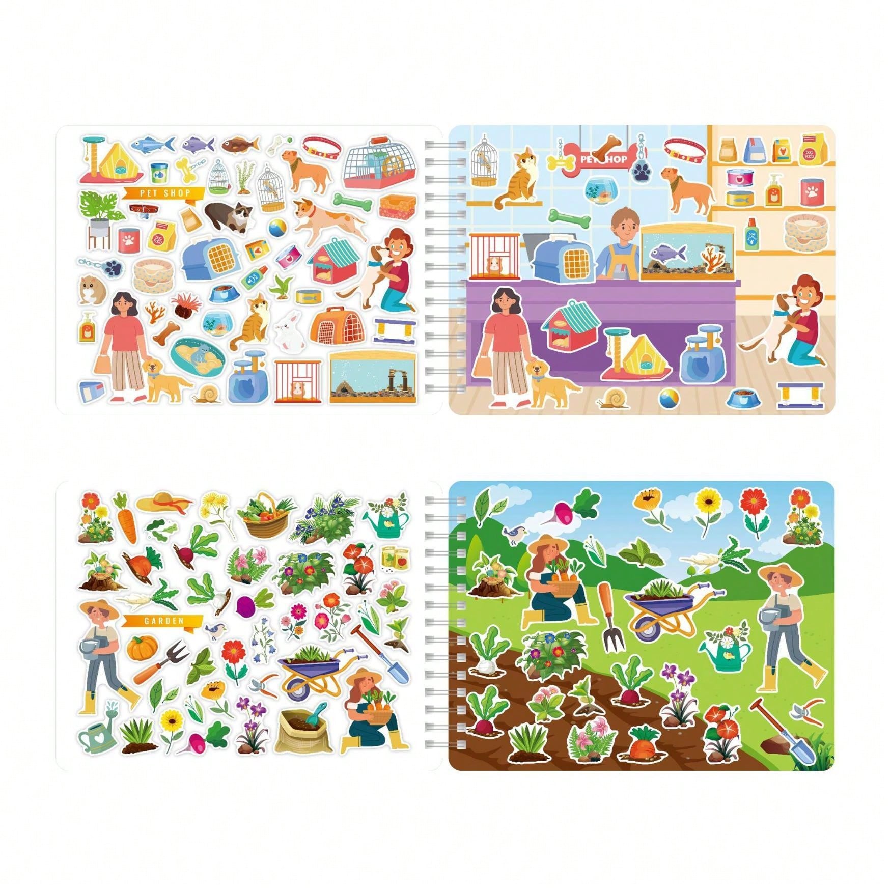 City Life Themed Sticker Book For Kids, Diy Coloring And Pasting Scenes ...
