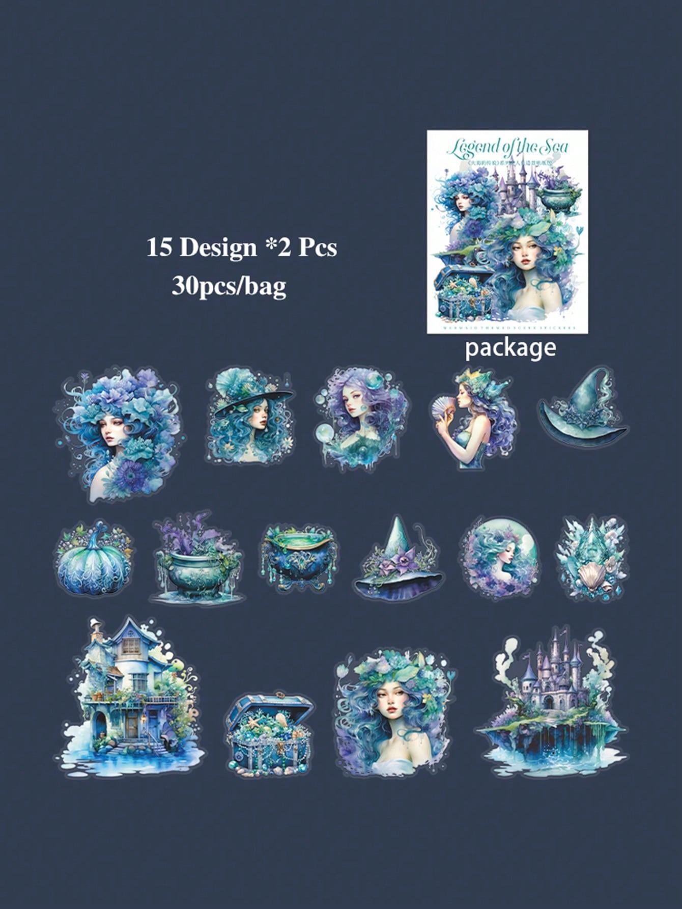 1 Pack Ocean's Series Sticker Set, Blue Sea-Themed Character Planner ...