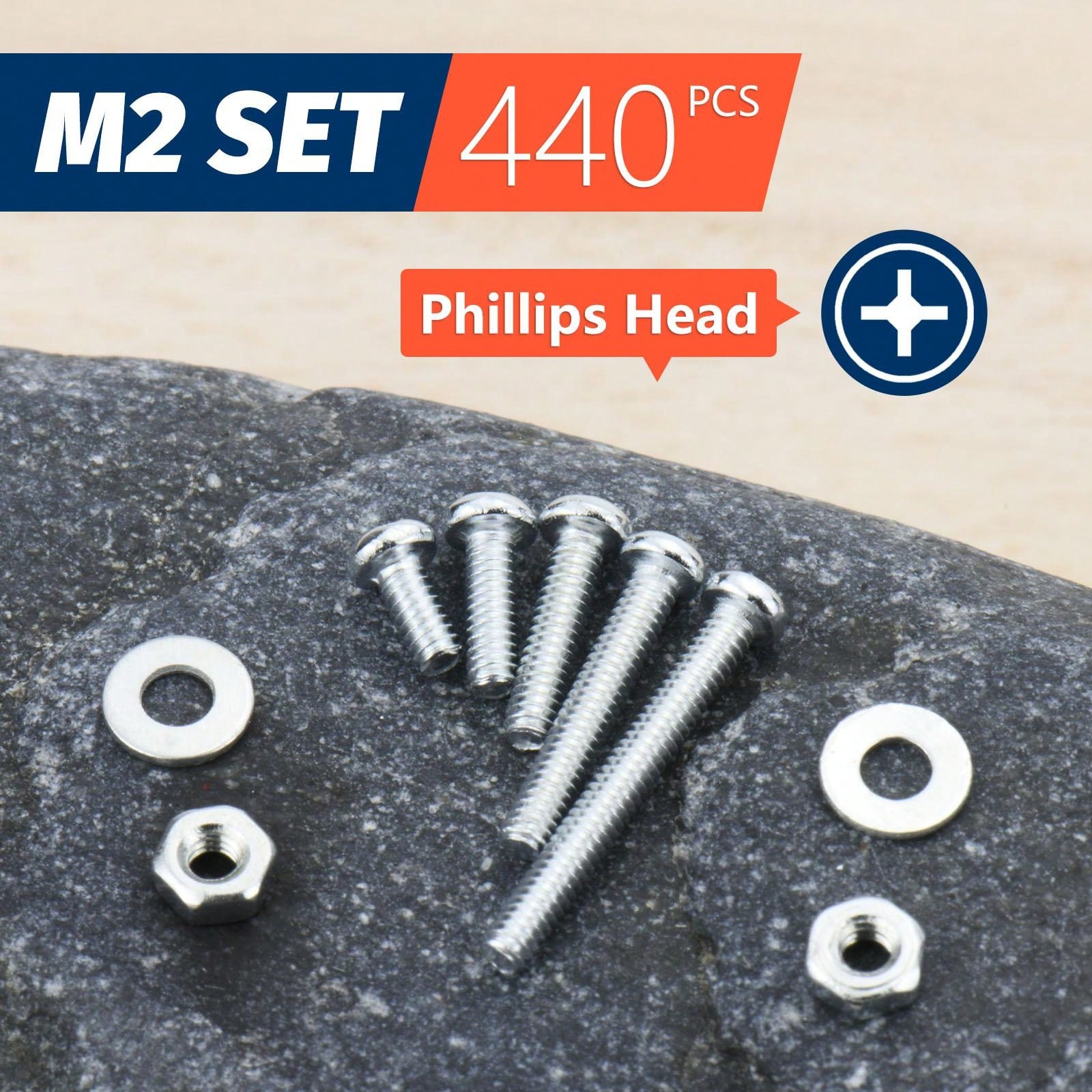 440pcs M2 Screws Bolts And Nuts Assortment Kit, Metric Machine Screws ...