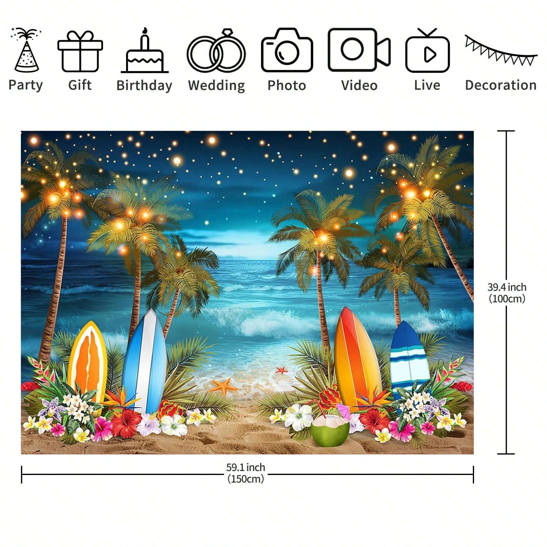 1pc Beach Party Background Decoration 210*150/150*100/100*75cm Hawaii ...