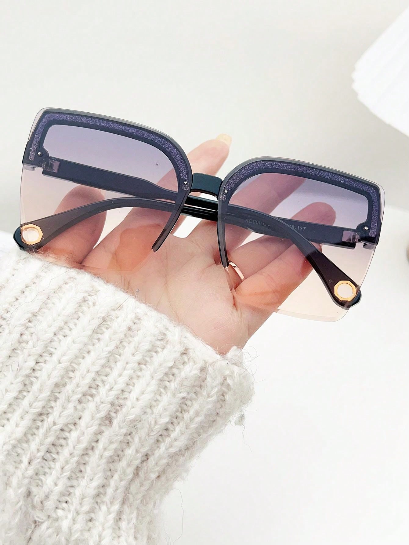 New Trendy Half-Frame Cut Edge Ocean Glass Sunglasses For Vacation And ...