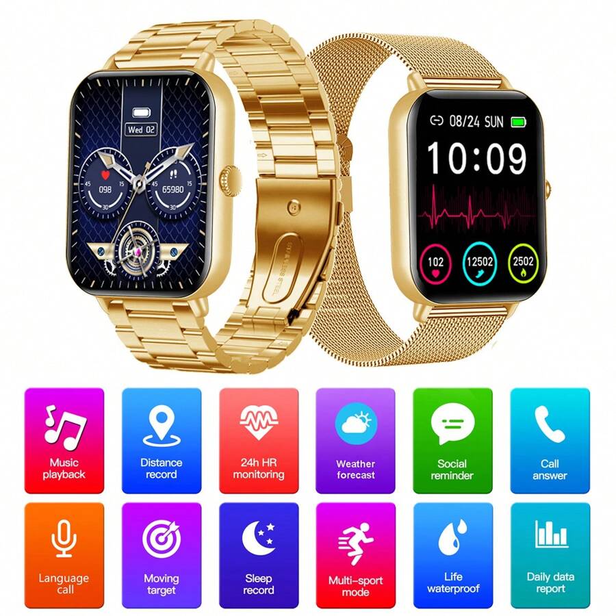 1pc Unisex Square Stainless Steel Smartwatch For Sport With Heart Rate ...