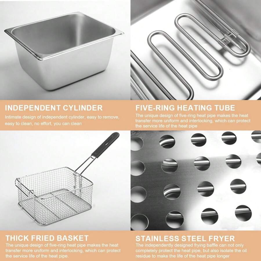 5000W 12.7QT Stainless Steel Double Electric Fryer, 12L Deep Fryer With ...