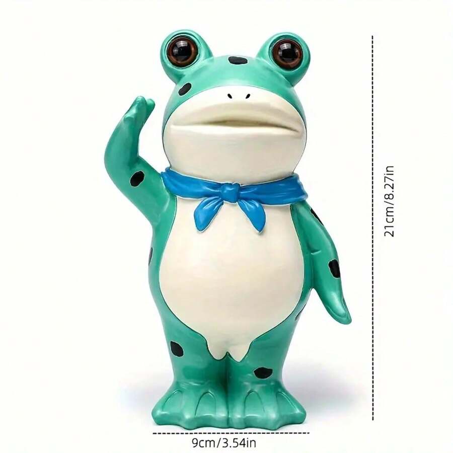 1pc 21cm Height Cartoon Frog Saluting Home Decoration Resin Craftwork ...