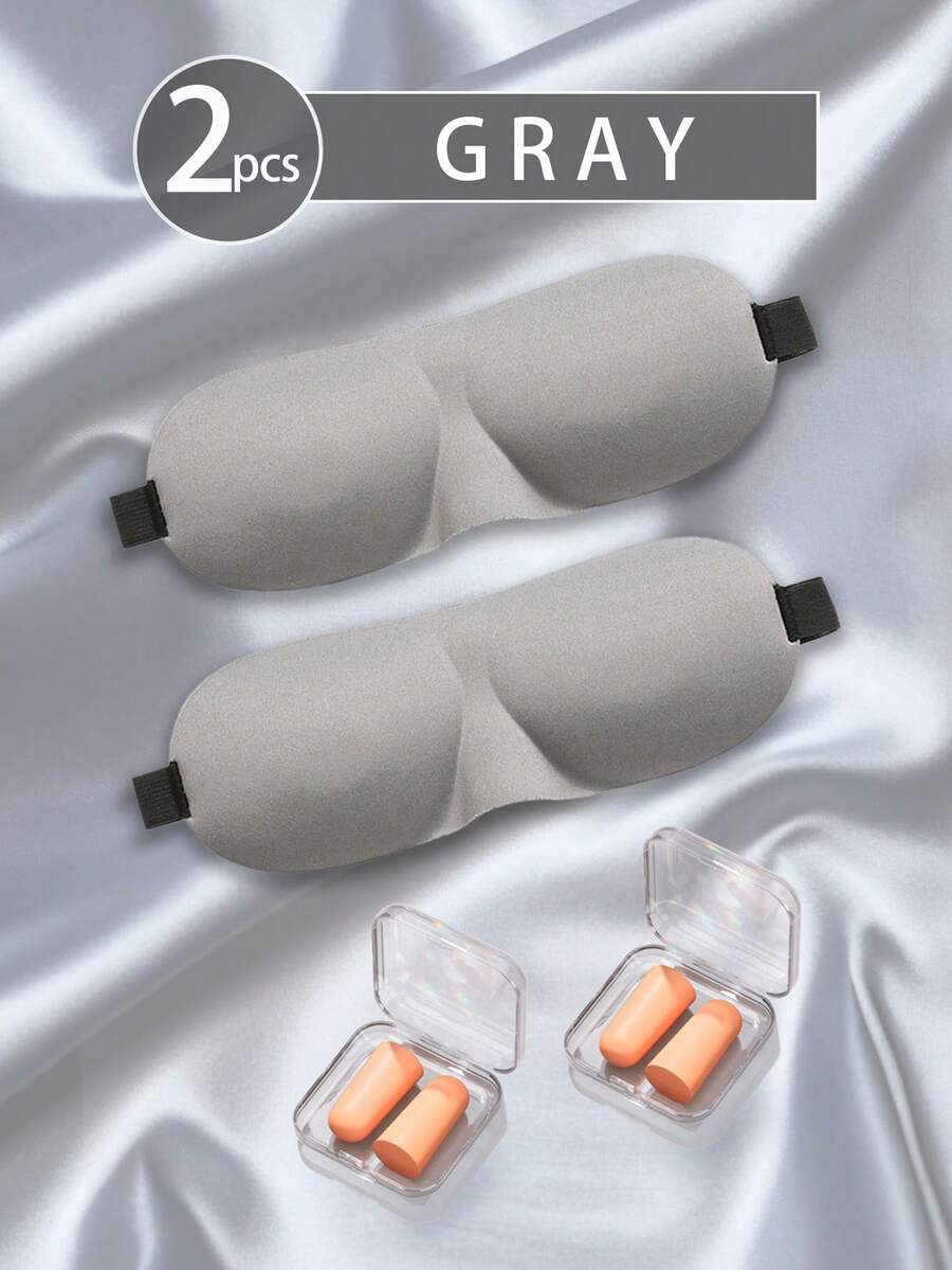 2pcs Gray 3d Eye Mask With 2 Earplugs And 2 Boxes For Sleep, Light ...