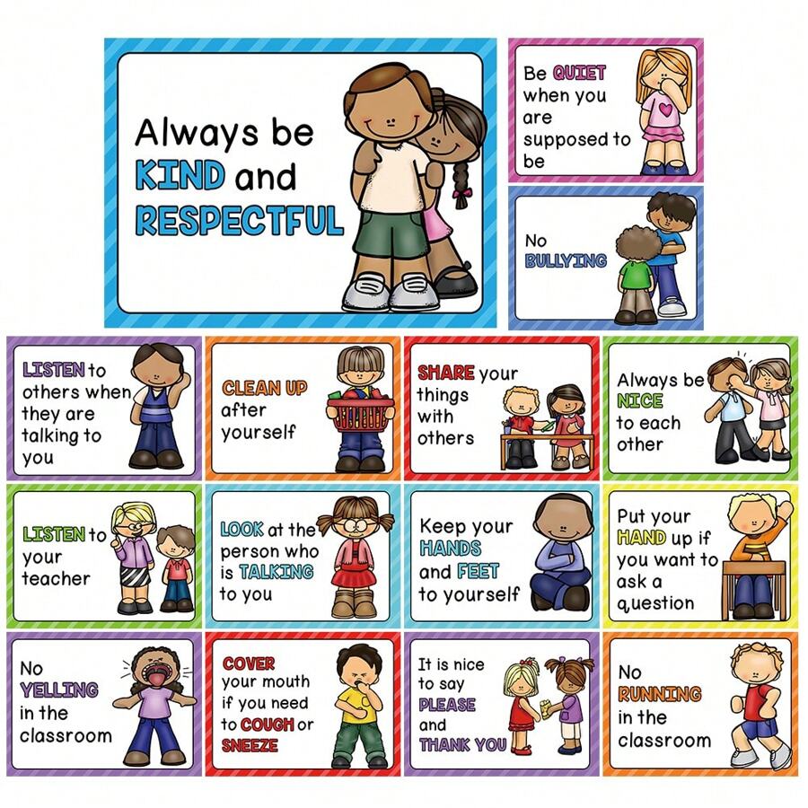9 Pcs/10 Pcs/15pcs Classroom Rules Posters Set, Kindergarten Class ...