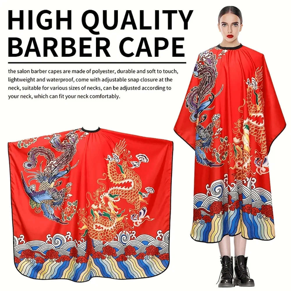 Chinese Style Haircut Cape Apron, Dragon Phoenix Auspicious Pattern ...