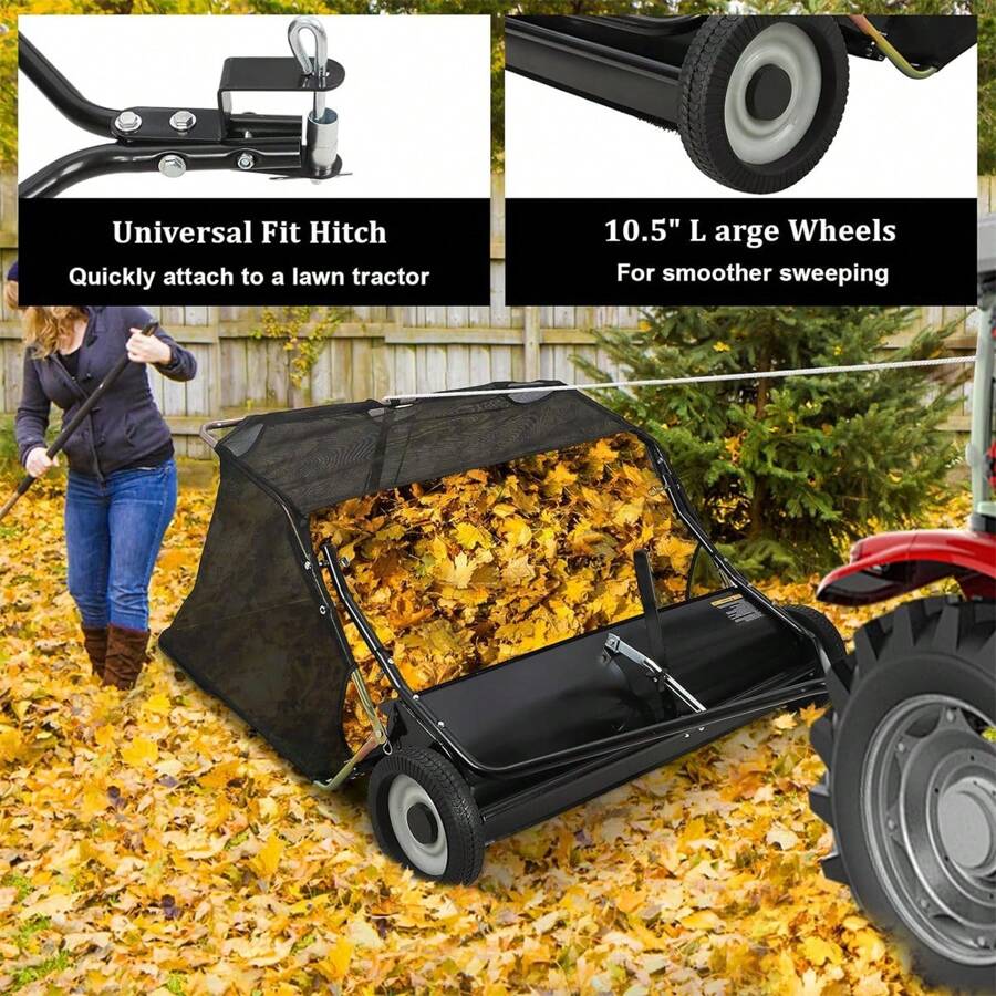 Tow Behind Lawn Sweeper 42 Inch, Large Capacity Heavy Duty Leaf ...