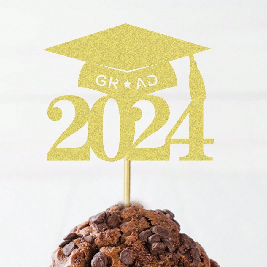 12pcs Gold 2024 GRAD Graduation Cap Shaped Cake Topper, Congrats 2024 ...