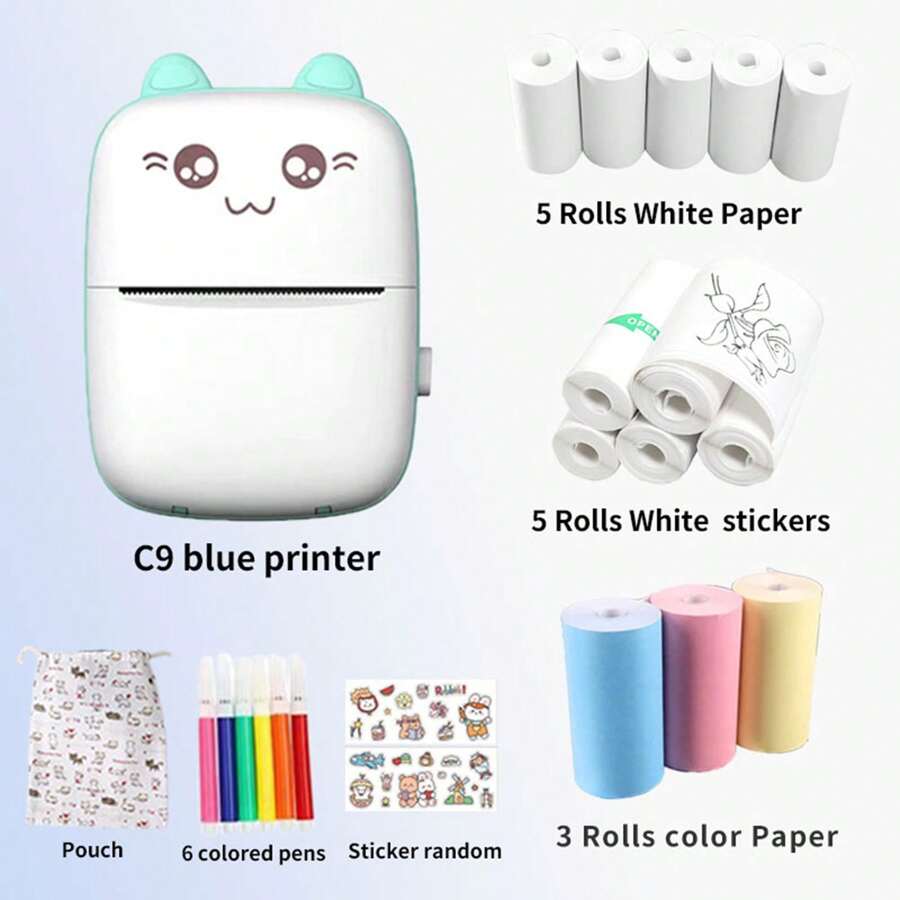 C9 Mini Portable Printer Set, Can Print Images, Photos, Labels, Text ...