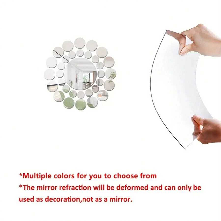 33pcs Round Acrylic Mirror Tiles, 3d Wall Mirror Stickers, Self ...