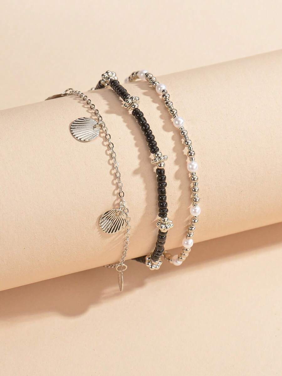 3pcs Round Charm Anklet | SHEIN UK