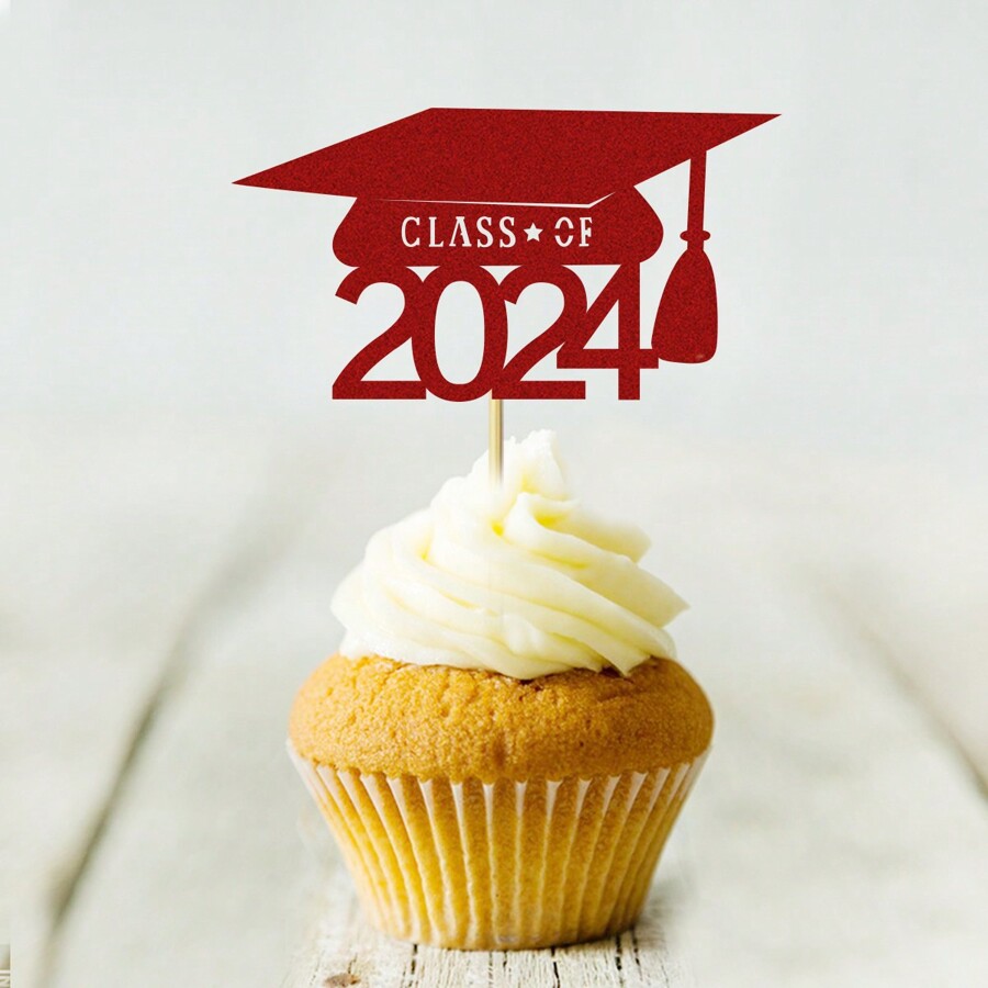 Set Of 12 Red Cap Graduation Cake Toppers For 2024 Graduates ...