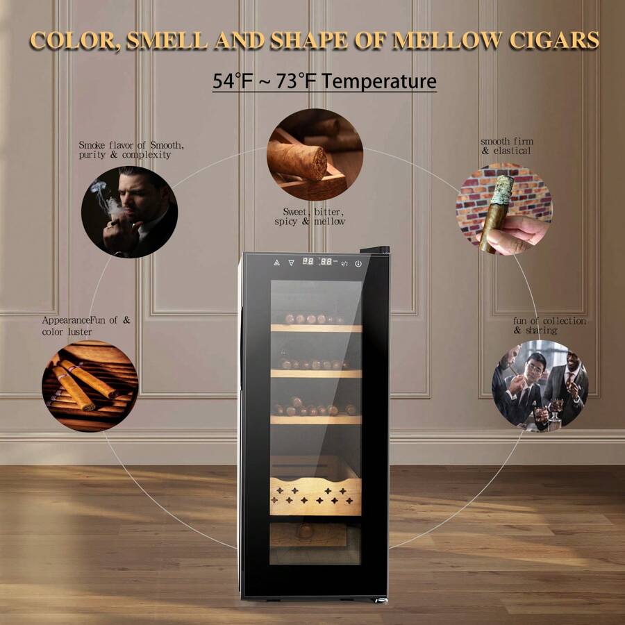 35L LED Lighted Cigar Humidor For 200 Cigars, Temperature Humidity ...