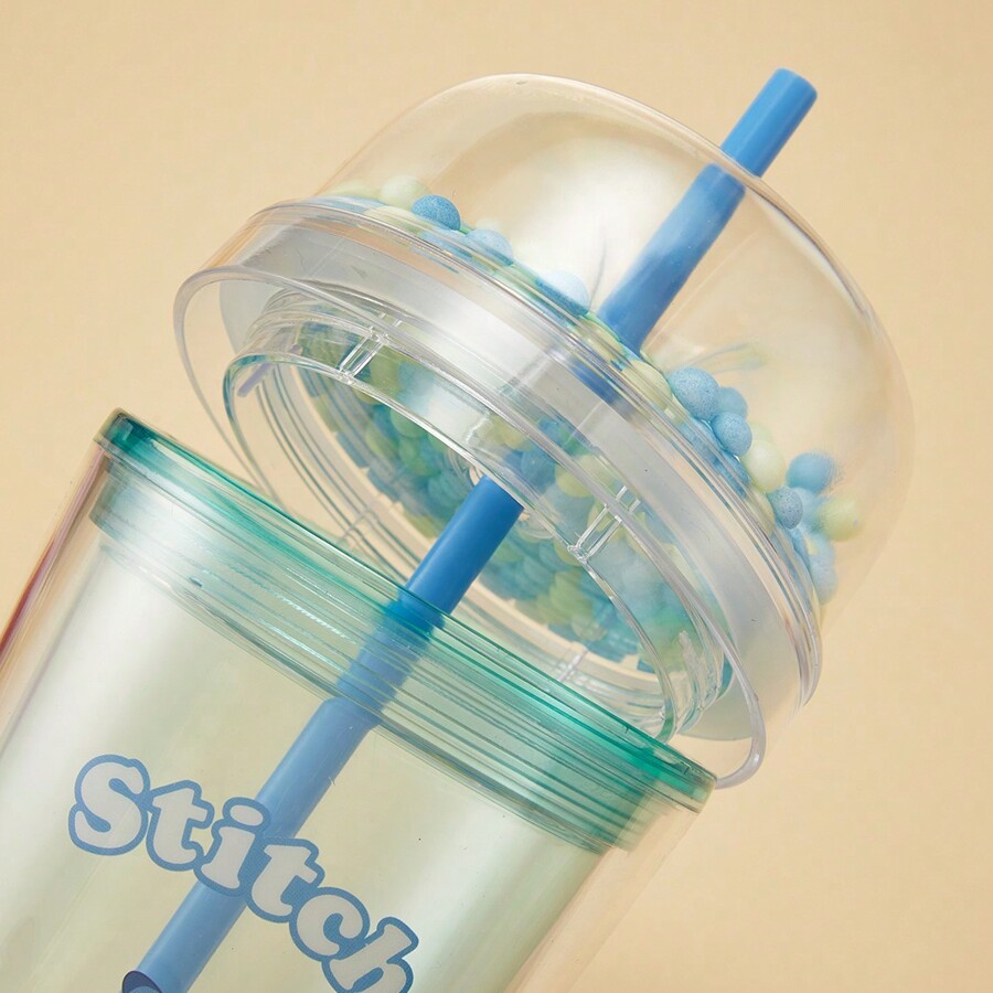 Miniso Disney Stitch Series Double Straw Plastic Cup, Portable Cute Cup ...