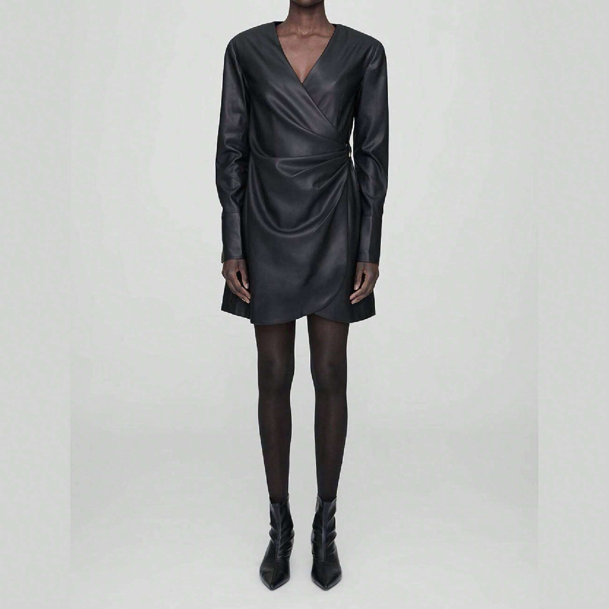 ANINE BING Joey Vegan Leather Mini Dress In Black | SHEIN USA